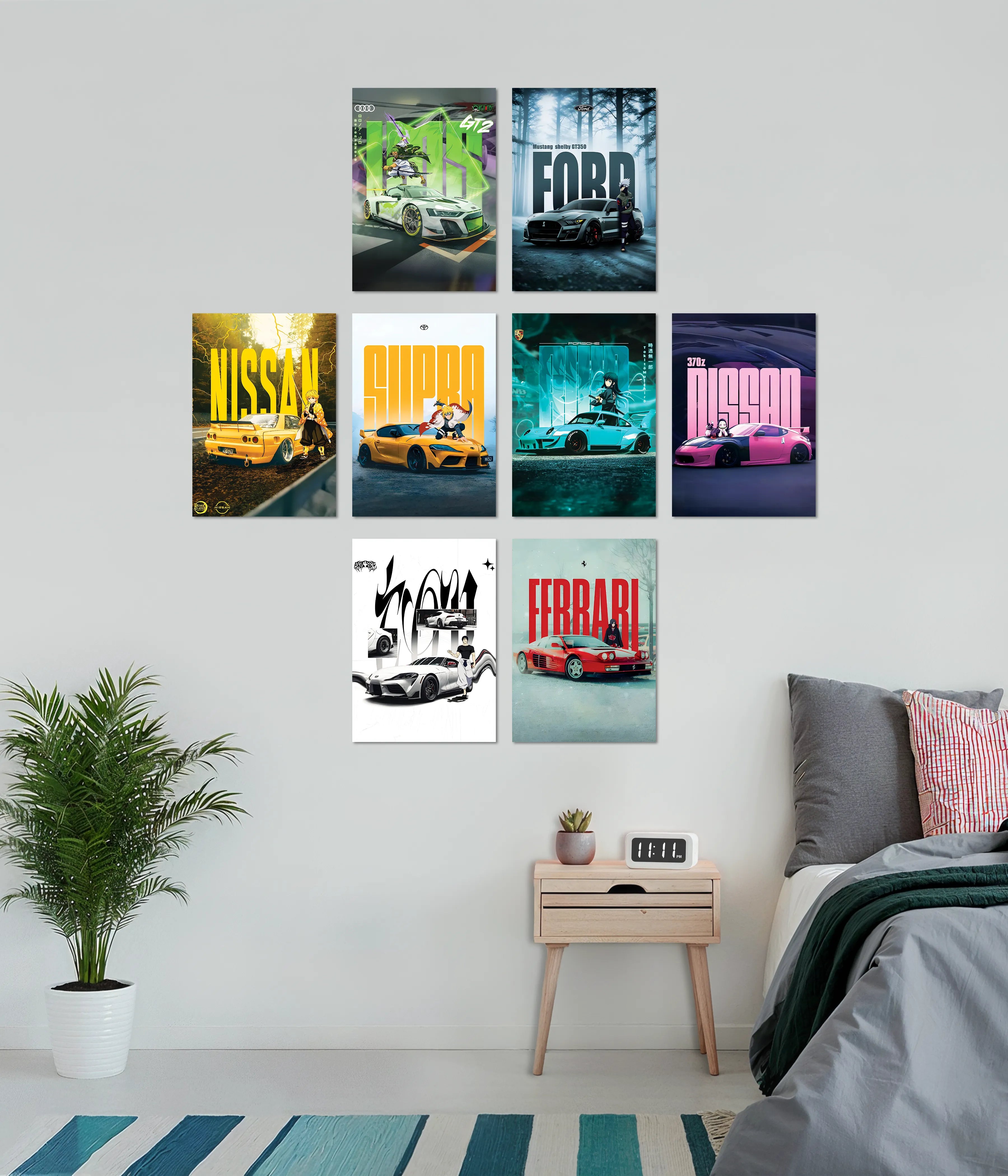 Cars × Anime Fusion Poster Set | 8-Piece Wall Poster Set | Everanta