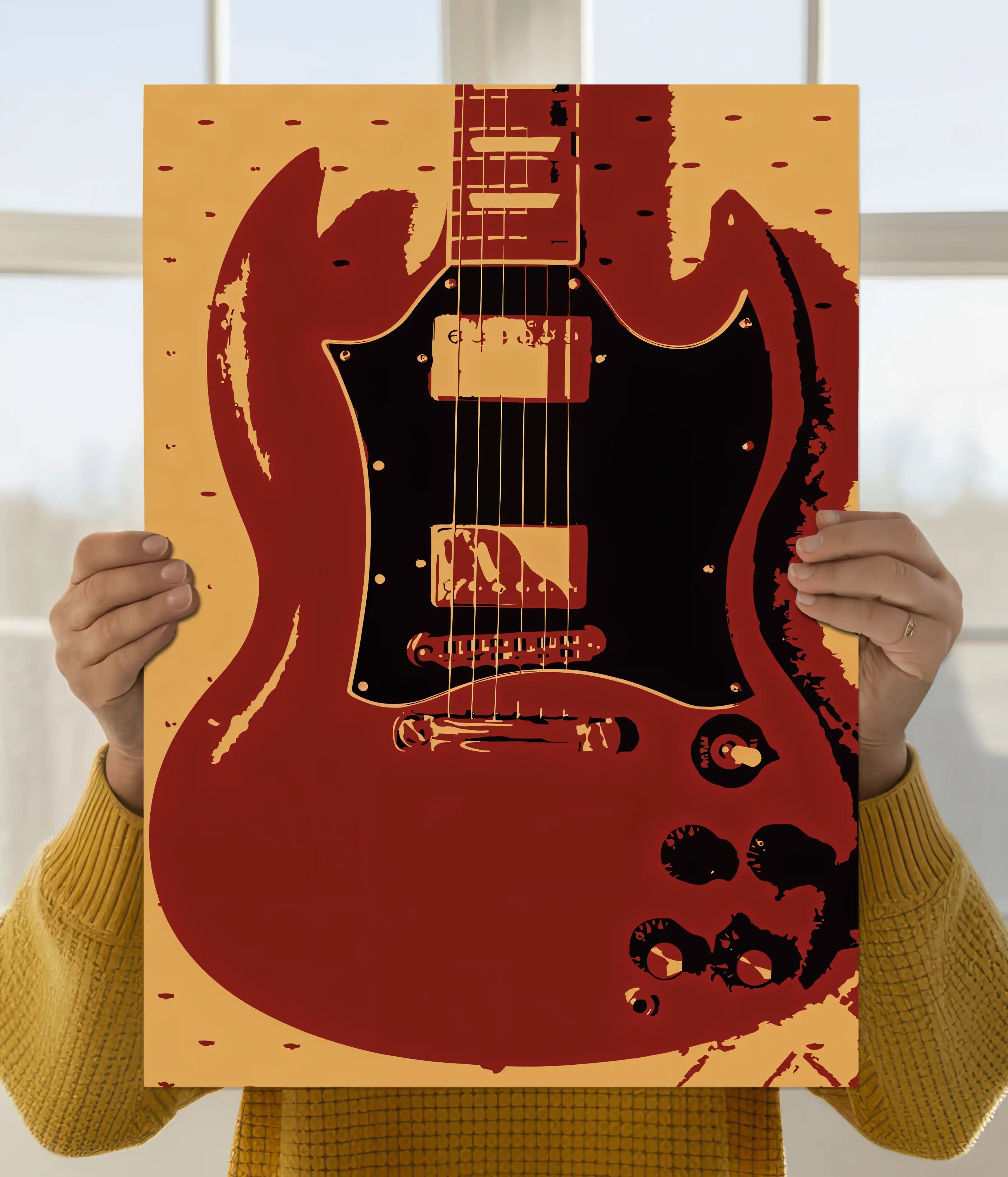 Retro Rock Guitar Wall Poster | Vintage Aesthetic | Everanta
